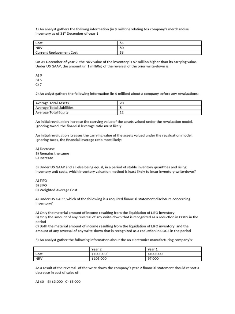 Inventory Valuation and Write-Down Analysis | PDF | Inventory | Cost Of ...