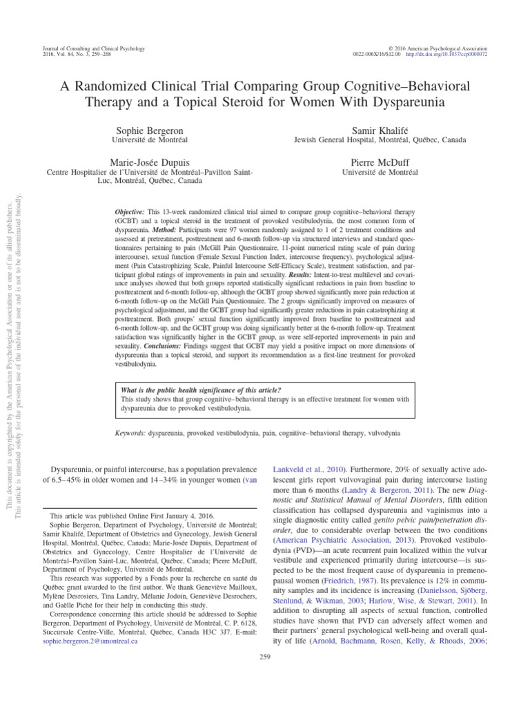 Bergeron 2016 Randomized | PDF | Cognitive Behavioral Therapy | Pain