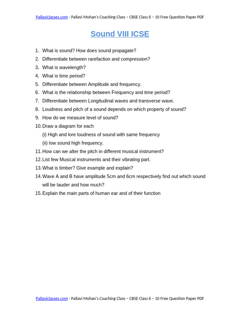 Sound VIII ICSE | PDF