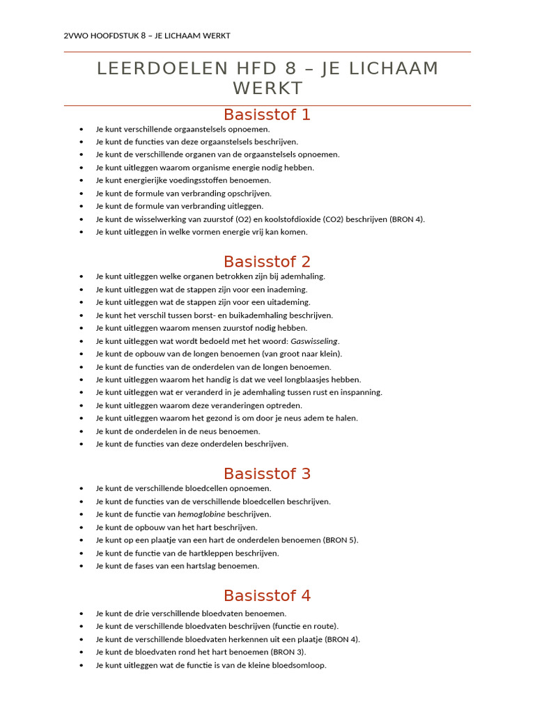 TOETSWEEK Je Lichaam Werkt Leerdoelen 2021 | PDF