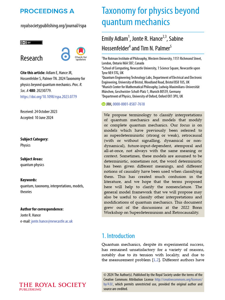 Taxonomy for Quantum Mechanics Models | PDF | Quantum Entanglement | Determinism