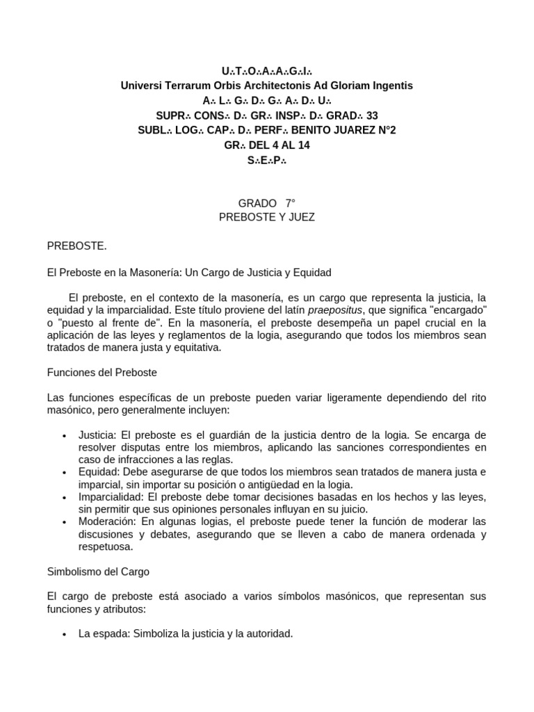 El Preboste en la Masonería: Justicia y Equidad | PDF | Justicia ...