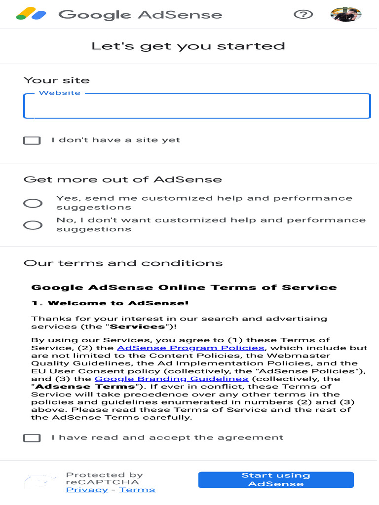 Sign Up - Google AdSense | PDF