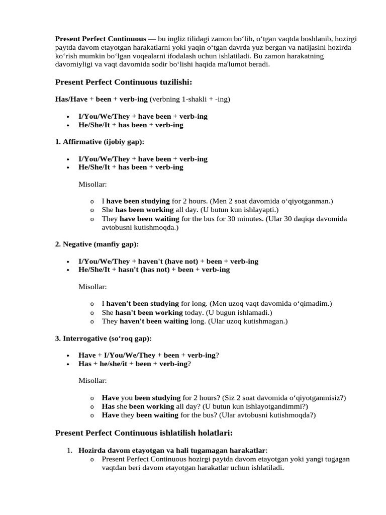 Present Perfect Continuous | PDF