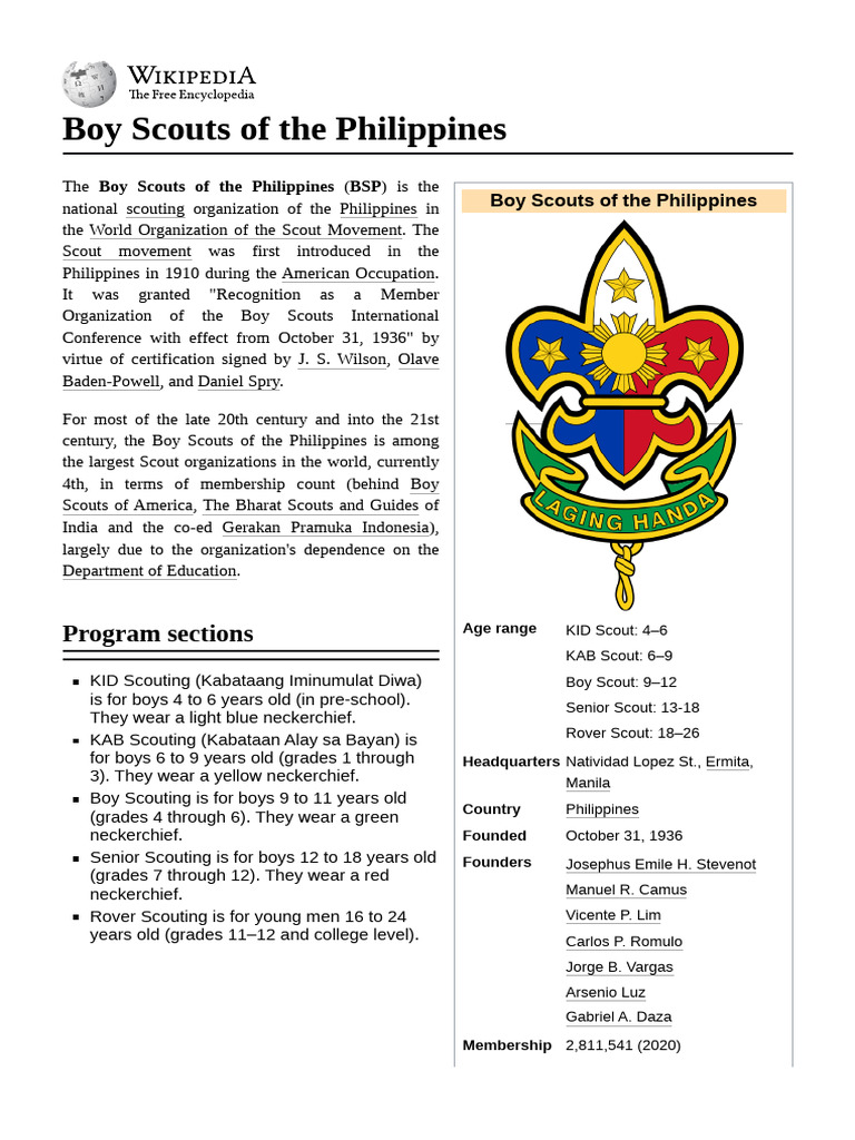 Boy Scouts of the Philippines Overview | PDF | Scouting | Youth Movements