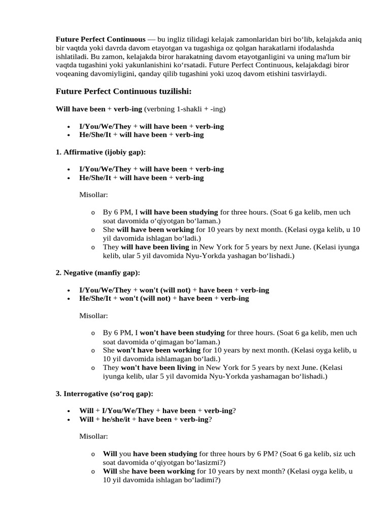 Future Perfect Continuous | PDF