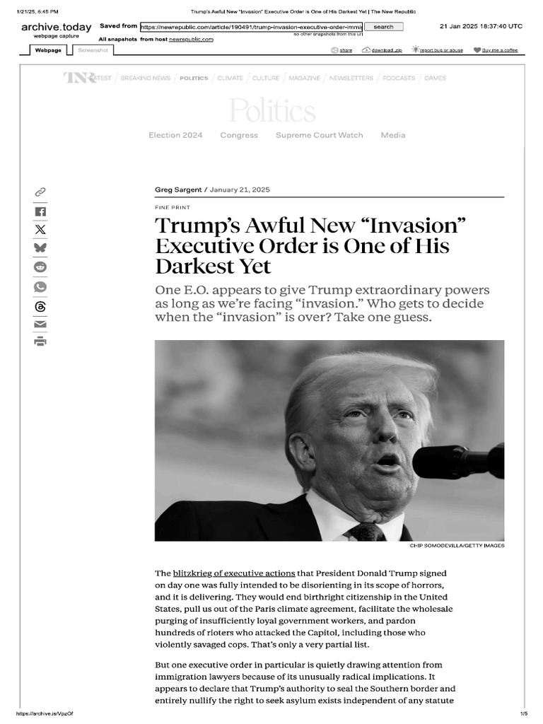Invasion Executive Order - Greg Sargent | PDF