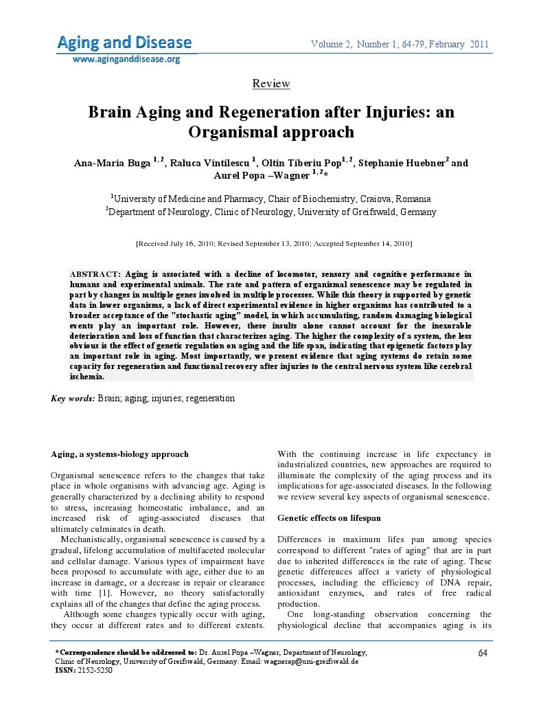 Brain Aging and Regeneration After Injuries | PDF | Senescence | Ageing