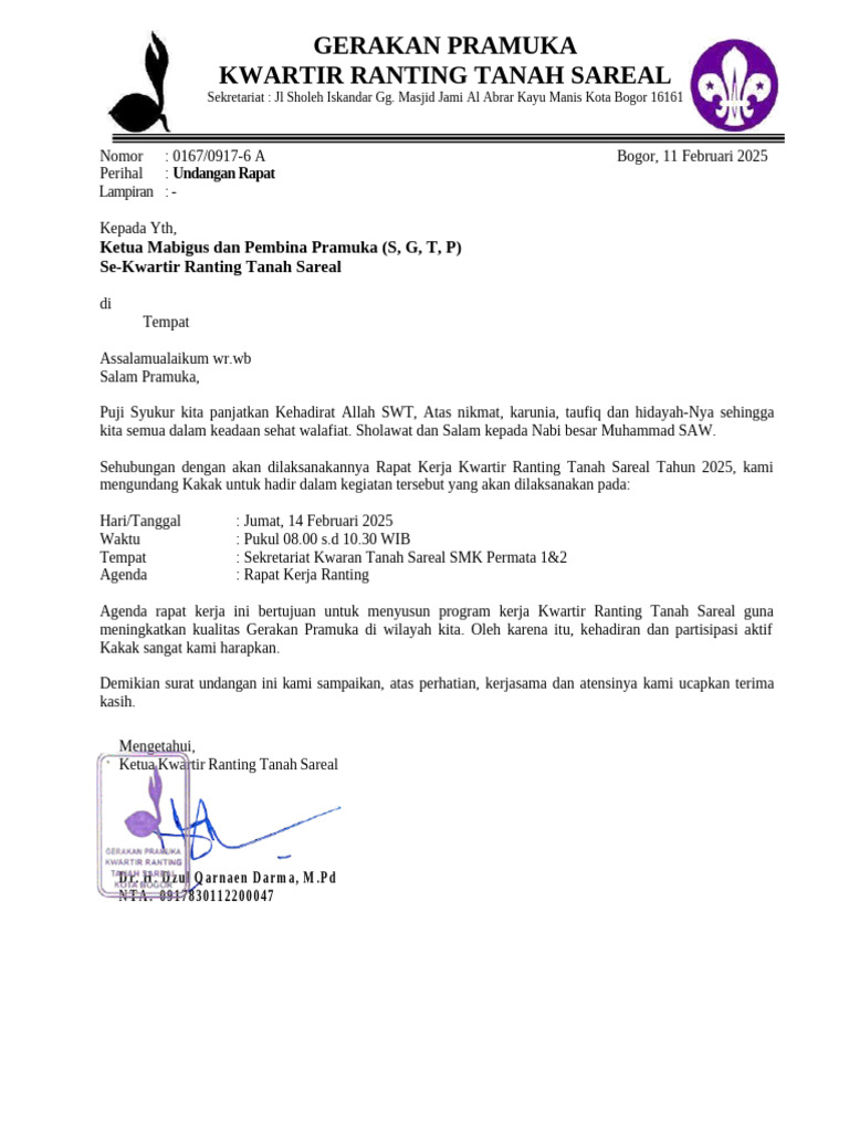 Undangan Rapat Kerja Ranting 2025 | PDF