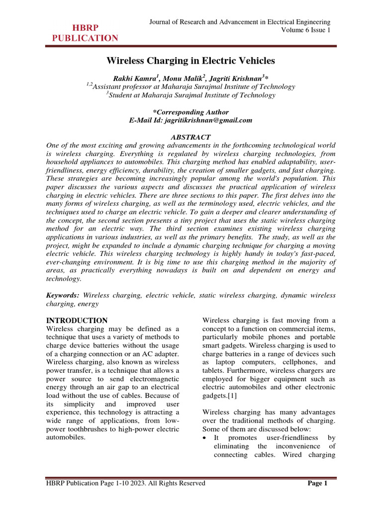 Wireless Charging in Electric Vehicles | PDF | Transformer | Inductor