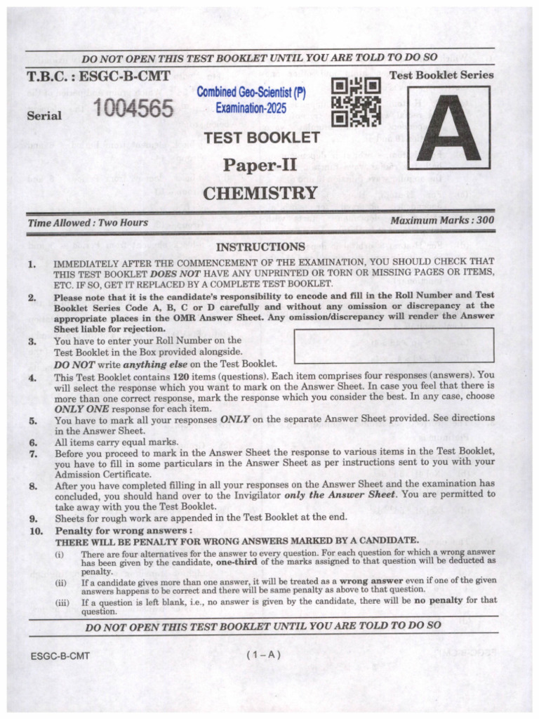 QP Cgeoscnstp 25 Chemistry Paper II 100225 | PDF