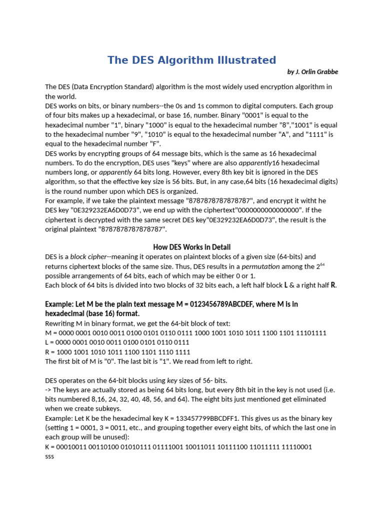 The DES Algorithm Illustrated Anikeit | PDF | Encryption | Security ...