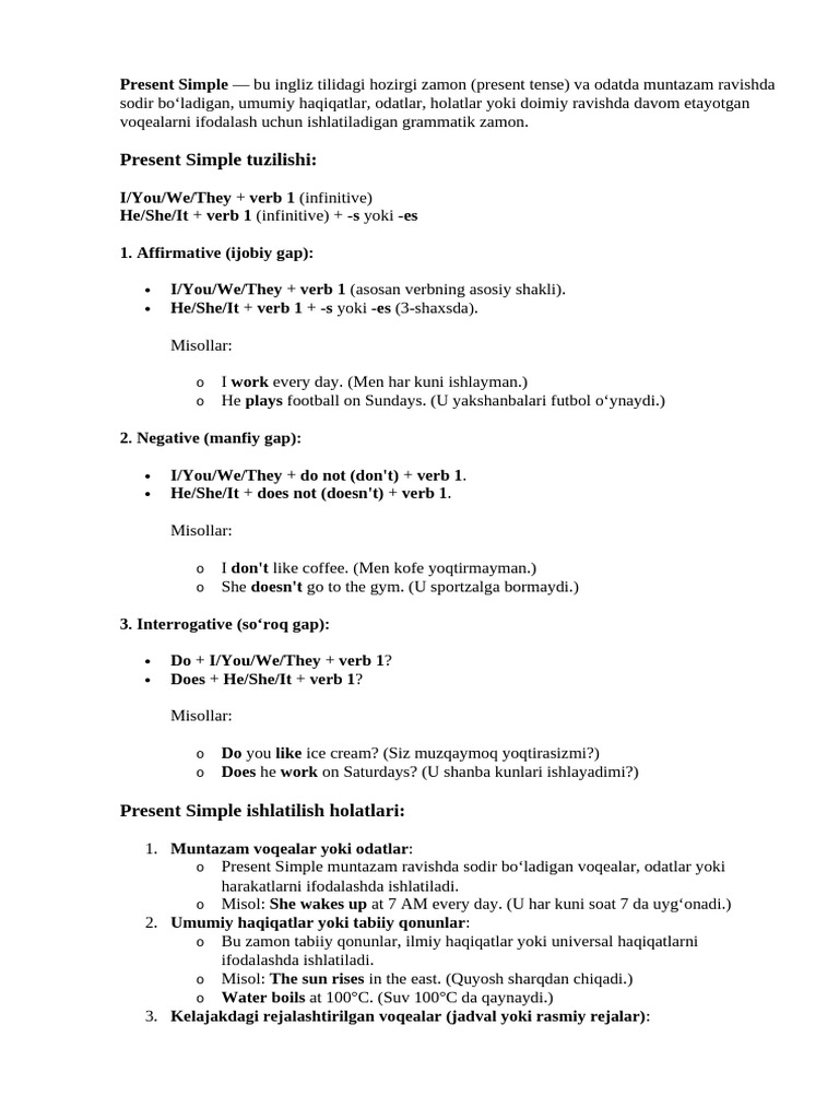 Present Simple | PDF | Syntactic Relationships | Morphology