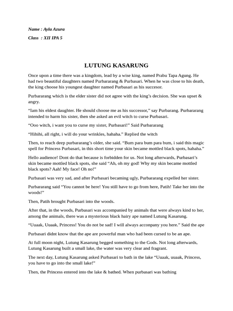 Story Telling Lutung Kasarung (Ayla A) | PDF | Folklore | Fairy Tales