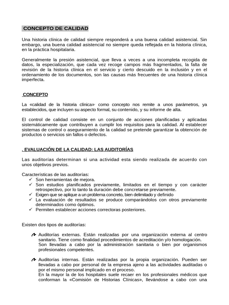 Calidad en Historias Clínicas y Auditorías | PDF | Calidad (comercial ...