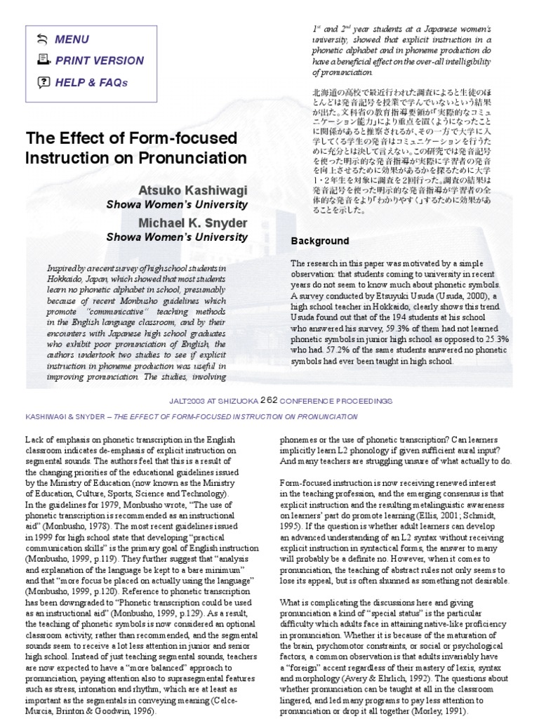 Impact of Form-focused Instruction on Pronunciation | PDF | Second ...
