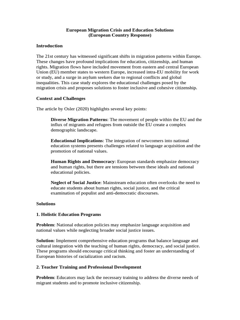 Education Solutions for EU Migration Crisis | PDF | Human Migration ...