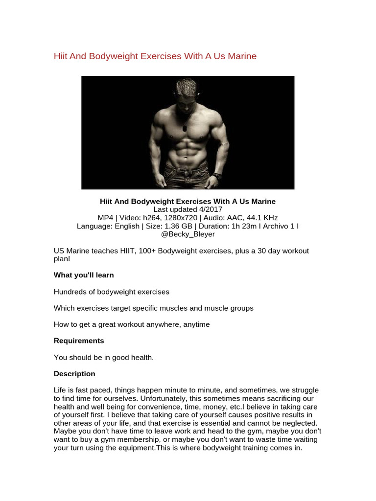 Hiit and Bodyweight Exercises With A Us Marine | PDF | High Intensity ...