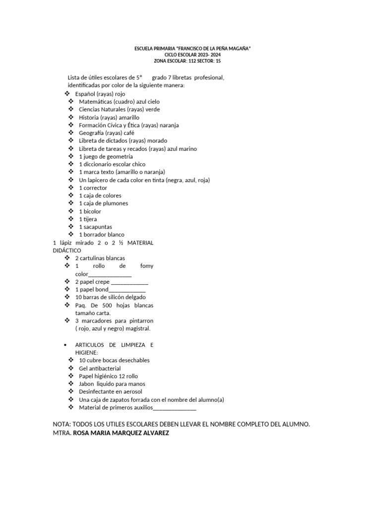 Utiles Maestra Rosi | PDF