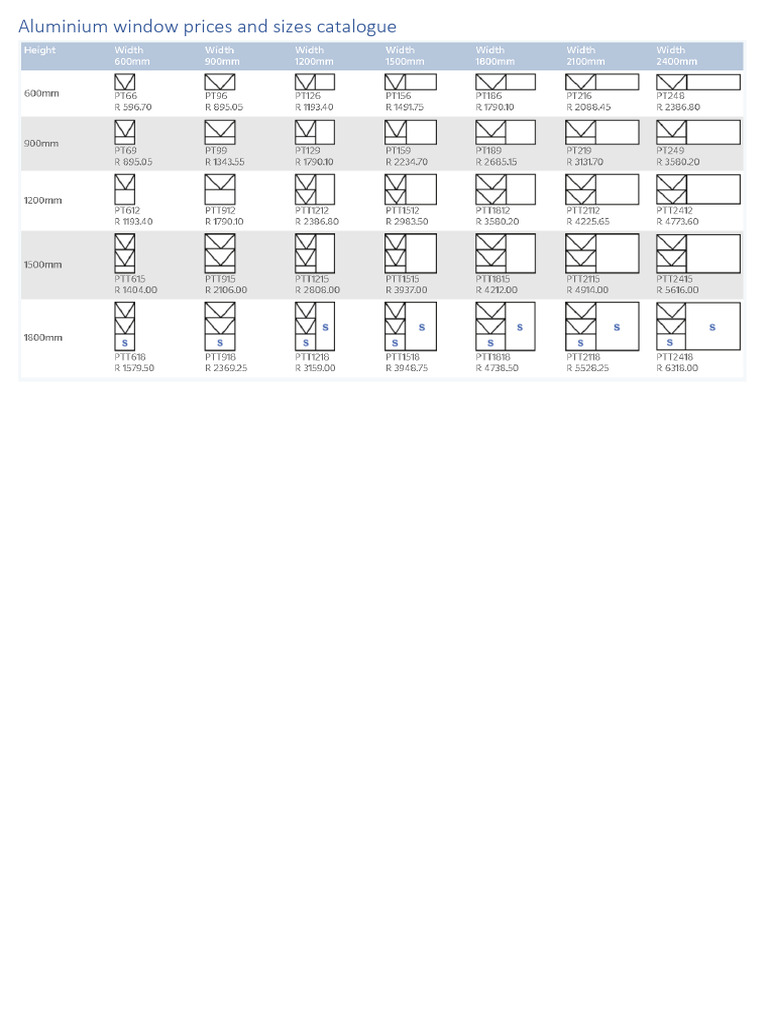Aluminium Window Prices & Sizes Guide | PDF