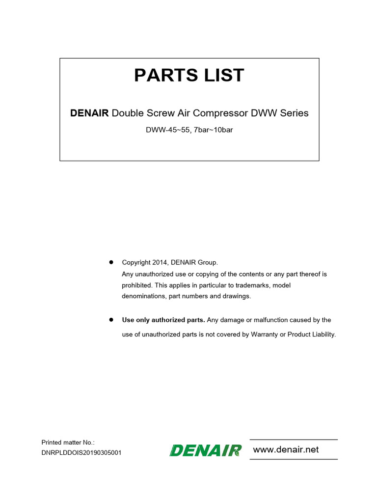 Parts List of Denair Compressor | PDF | Valve | Mechanical Engineering