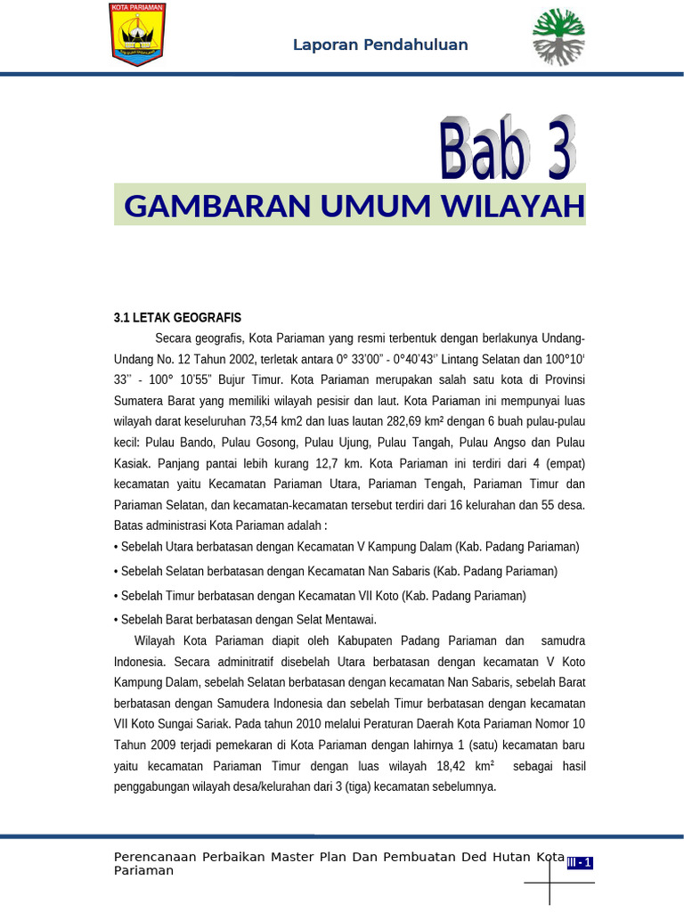Bab 3 gambaran kawasan . hutan kota | PDF