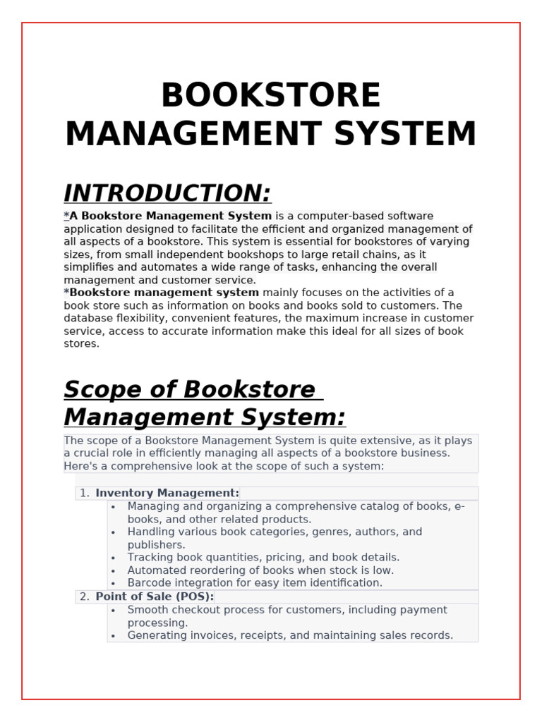BOOKSTORE MANAGEMENT SYSTEM | PDF | Point Of Sale | Business