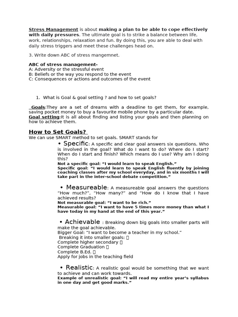 Stress and Time Management Strategies | PDF | Goal | Goal Setting