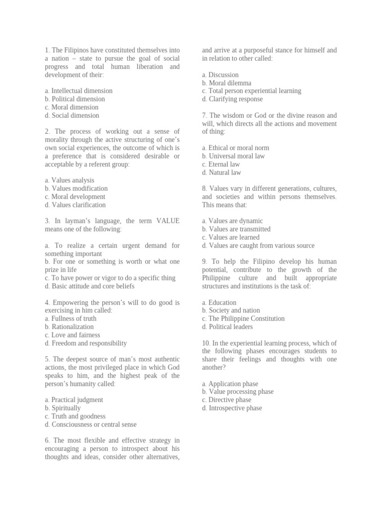 RVE QUESTIONS | PDF | Morality | Thought