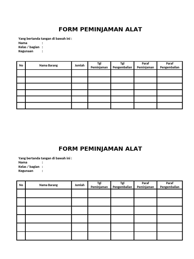 Formulir Peminjaman Alat Sederhana | PDF