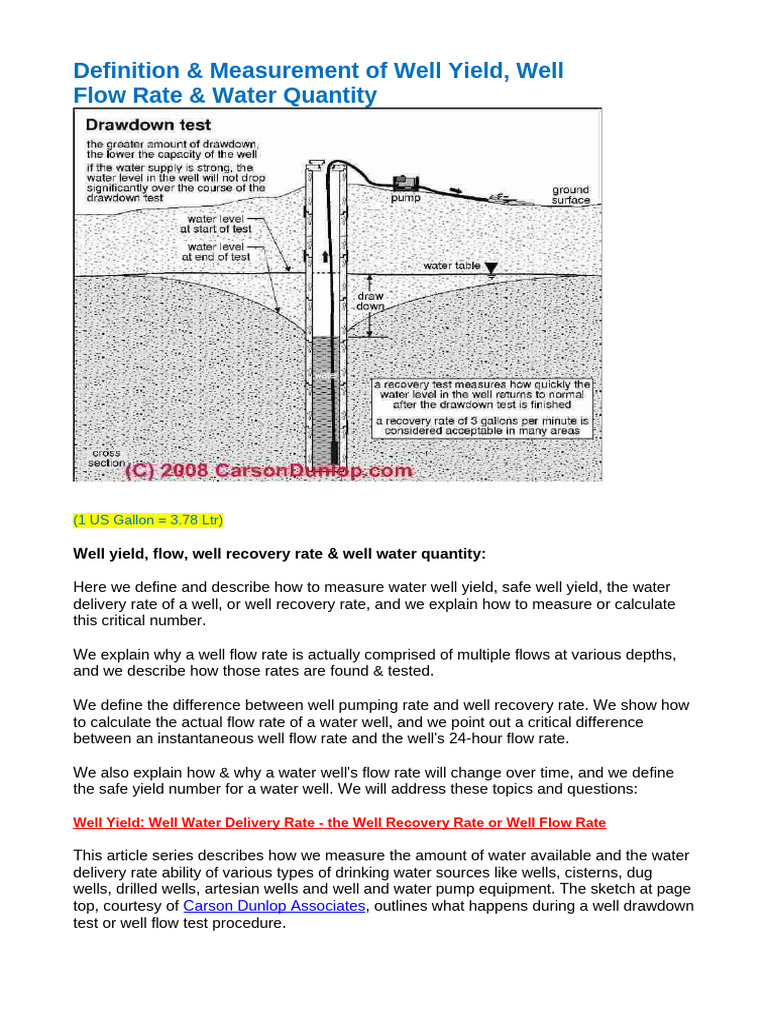 Understanding Well Yield and Recovery Rate | PDF | Flow Measurement | Area