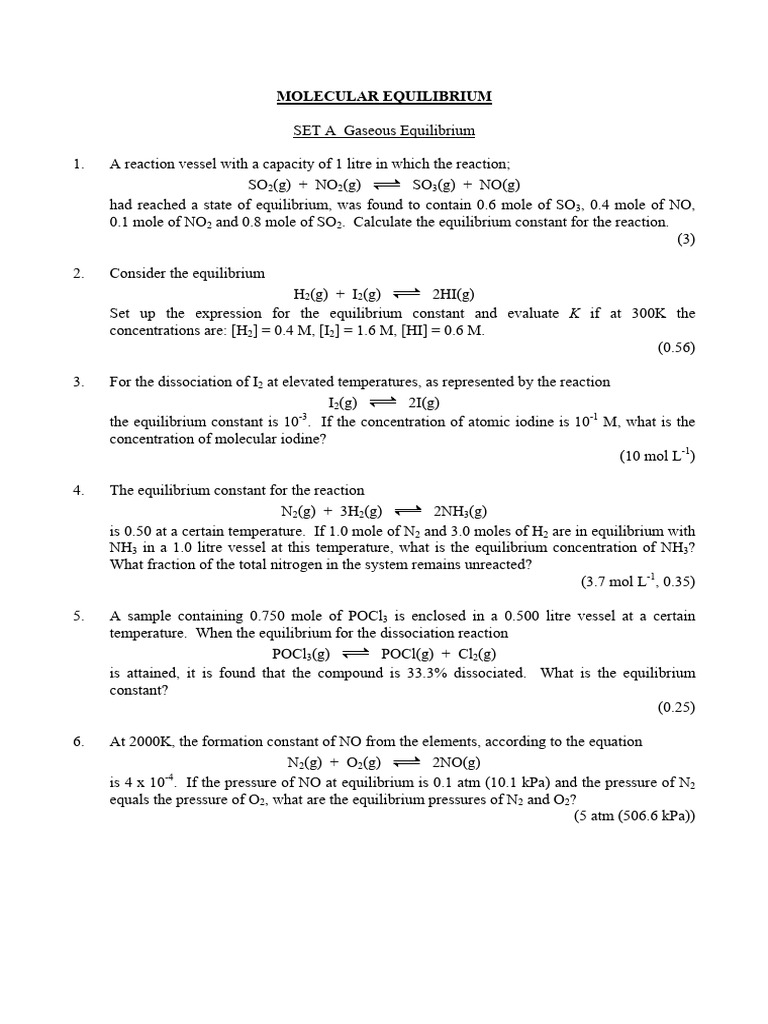 Equilibrium questions | PDF | Solubility | Acid