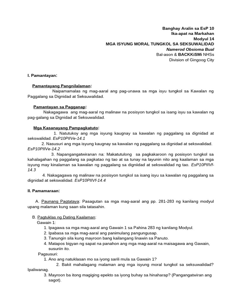 EsP10 - Modyul 14 | PDF