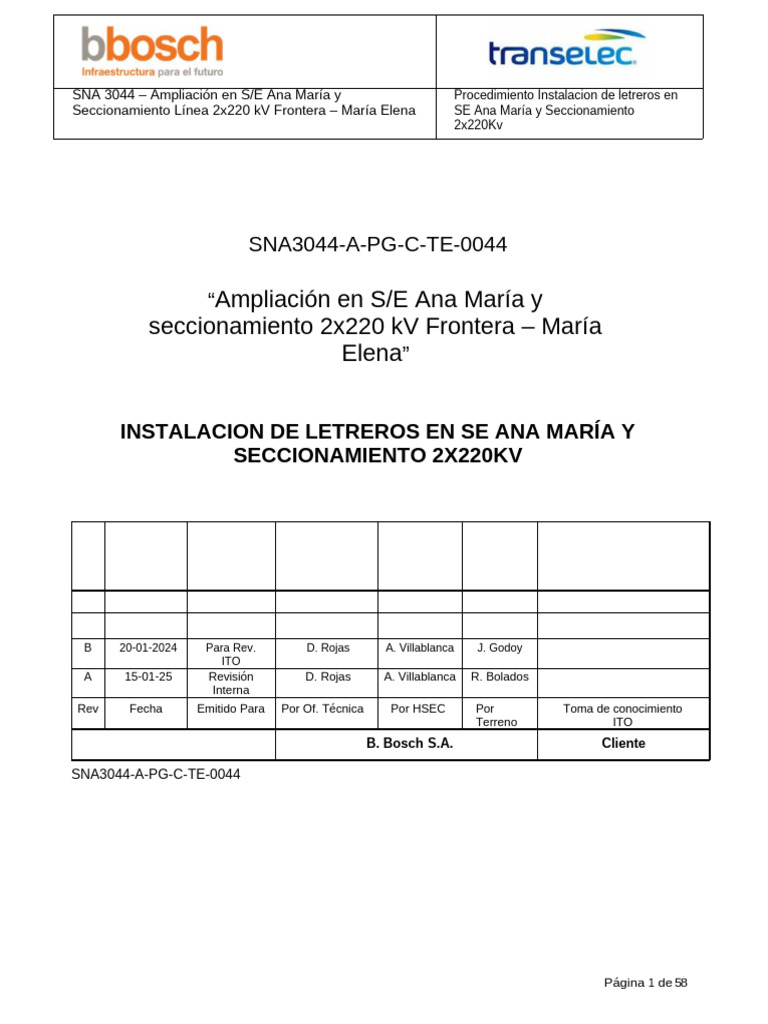SNA3044-A-PG-C-TE-0044 Instalacion de Letreros en SE Ana Maria y Seccionamiento 2x220Kv | PDF ...