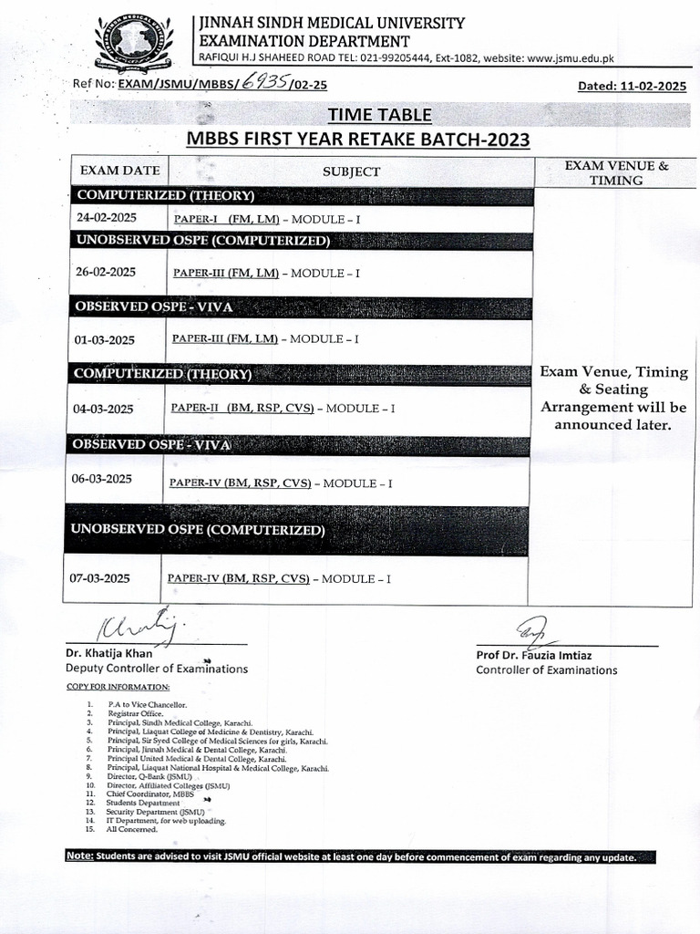 Time Table Mbbs First Year Retake Batch-2023 - 0001 - 250211 - 175641 | PDF