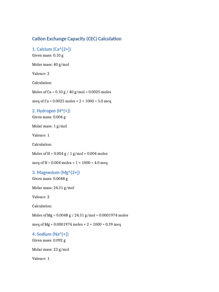 CEC Calculation | PDF