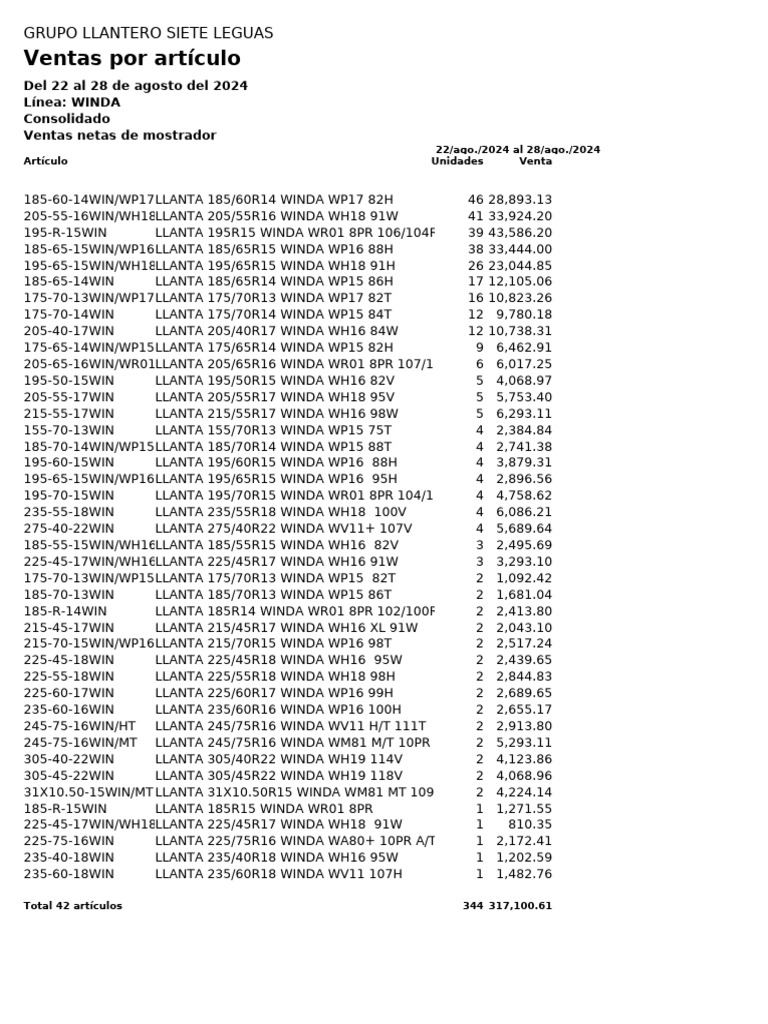 Reporte de Venta Winda | PDF