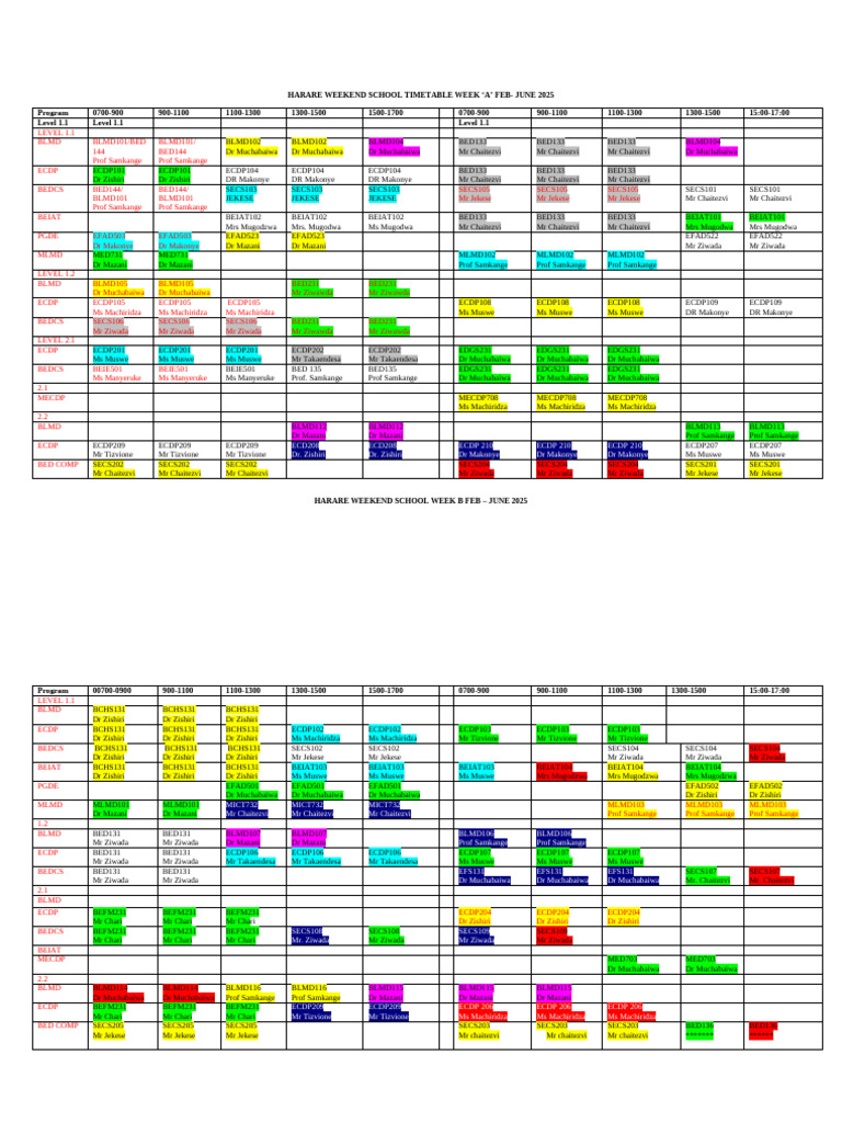 MSU Weekend Classes Timetable 2025 | PDF