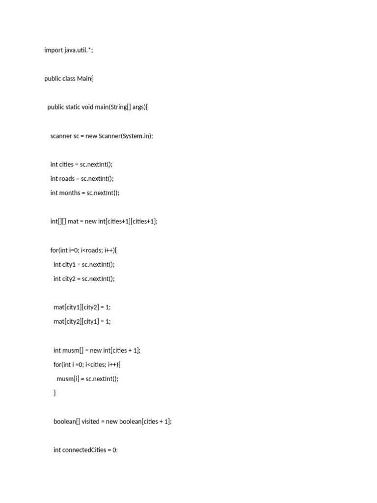 Java Code for City Connectivity Analysis | PDF