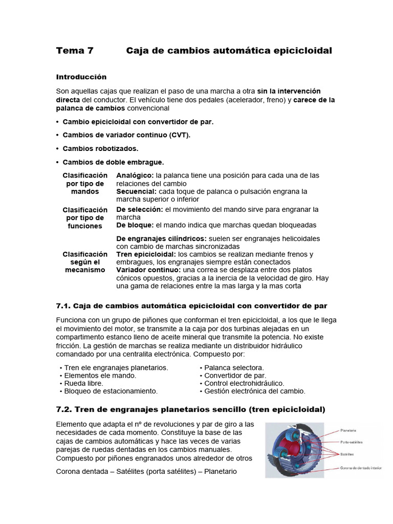 Tema 7 Caja de Cambios Automática Epicicloidal | PDF | Transmisión automática | Engranaje
