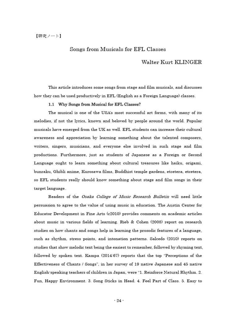 Songs From Musicals For EFL Classes | PDF