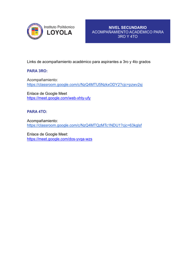 Enlaces de Acompañamiento 3ro y 4to Grado | PDF
