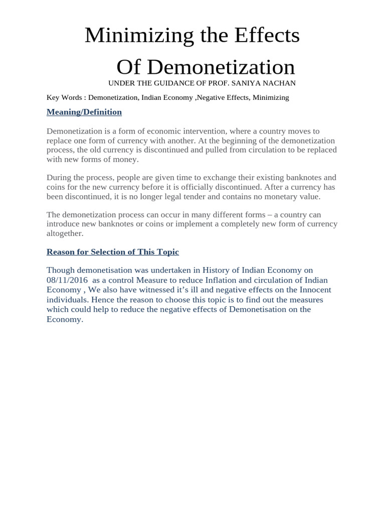 Abstract - Minimising The Effects of Demonetization | PDF