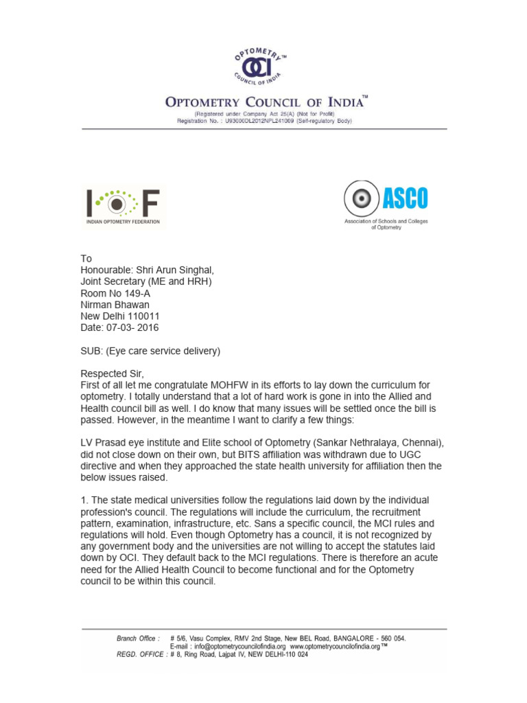 Sri Arun KR Singhal | PDF | Optometry | Health Care