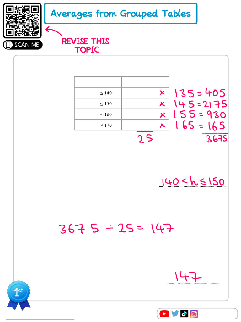 Averages From Grouped Tables Edexcel Solutions | PDF