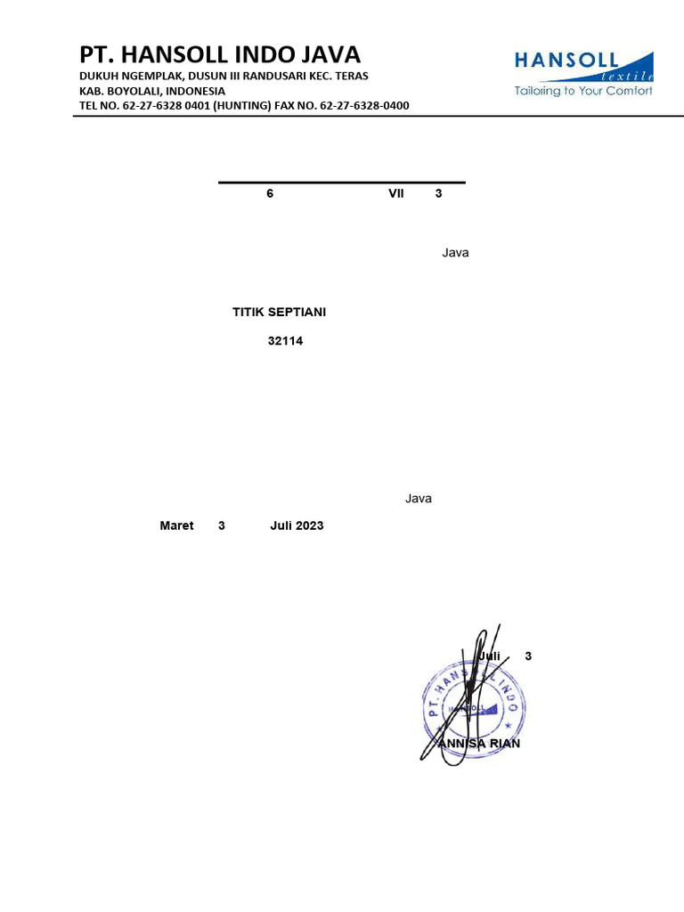 PT. Hansoll Indo Java | PDF
