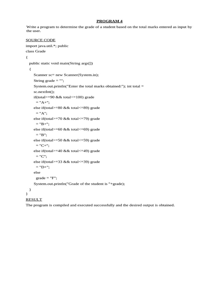 Java Programs: Grade, Sum, Reverse | PDF