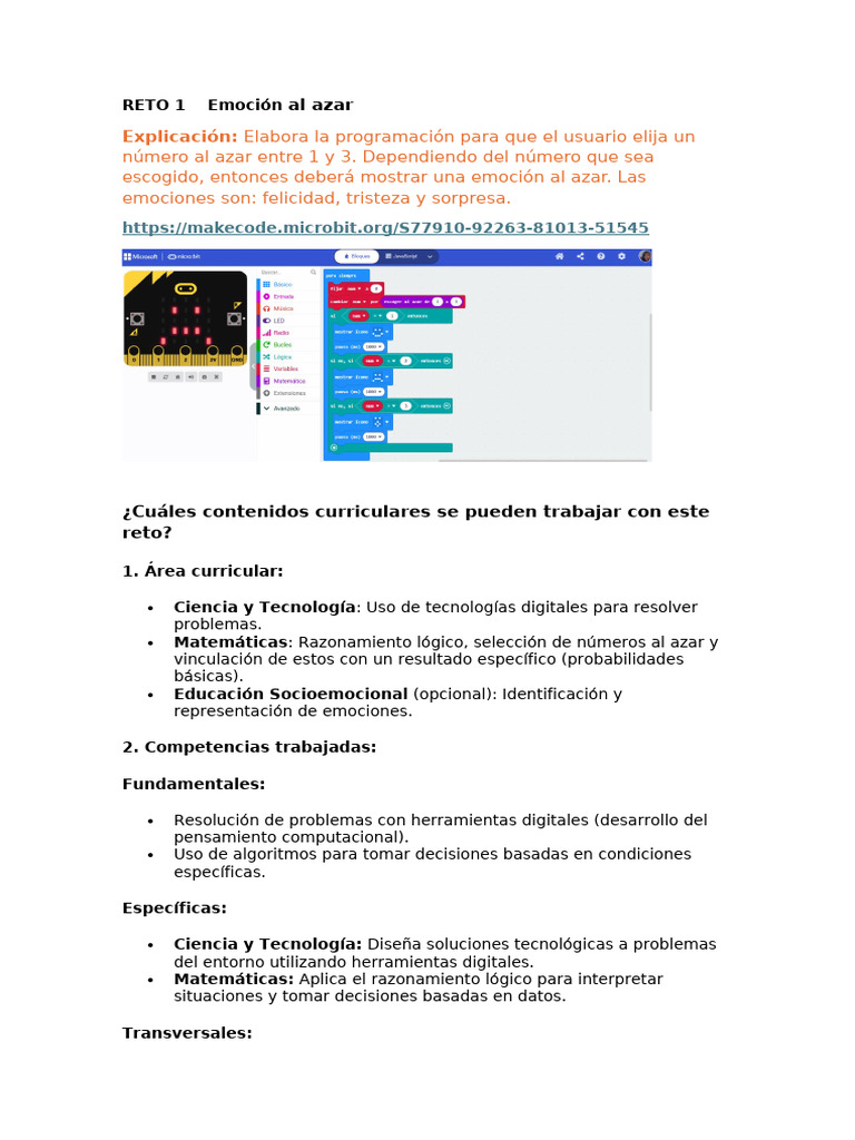 RETOS DE LA MICROBIT (1) | PDF | Las emociones | Matemáticas