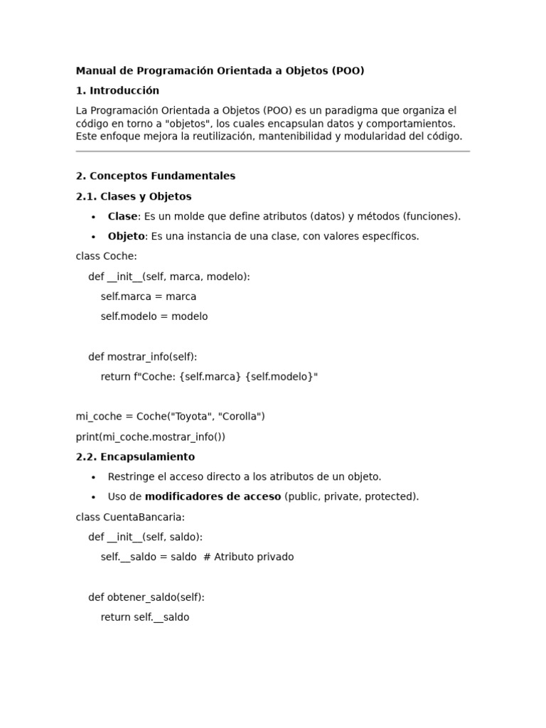 Manual de Programación Orientada A Objetos (POO) Sugerido para ...