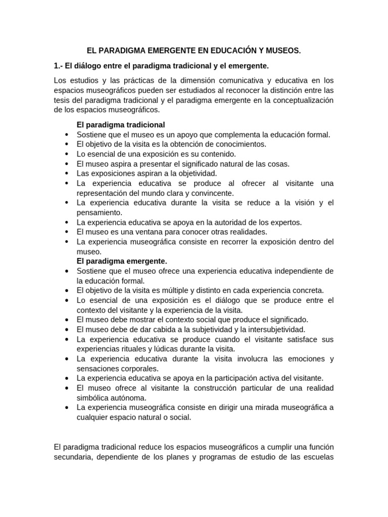 Paradigma Emergente en Museos y Educación | PDF | Experiencia | Museo